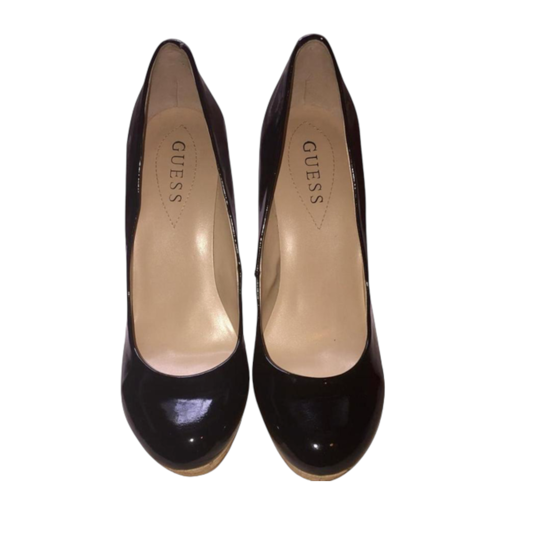 Guess Black Patent Leather Cork Platform Heels Pumps - Size 8 Medium ...
